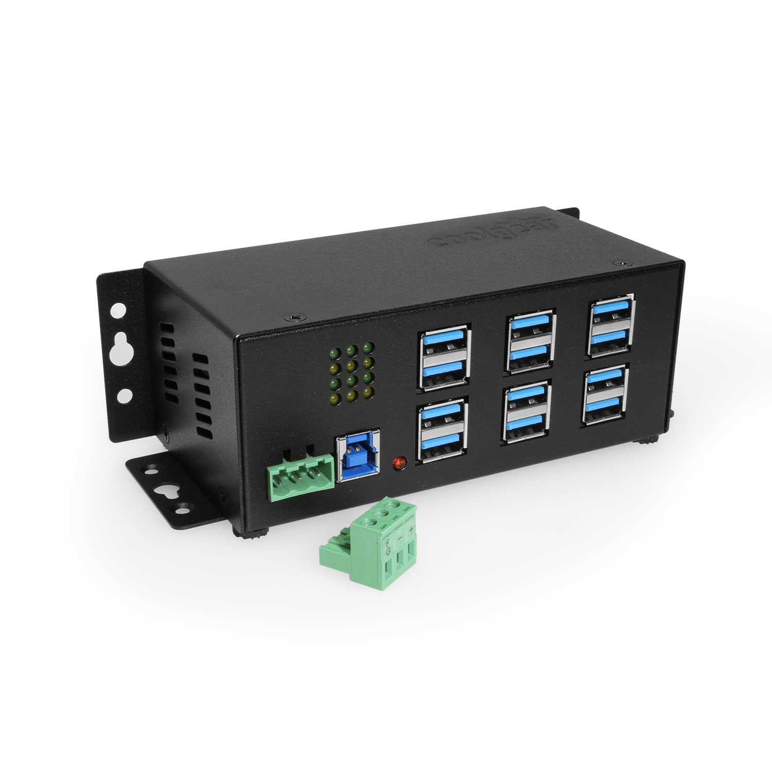 Industrial 12-Port USB 3.2 Gen 1 Hub with Status LEDs | Rugged Metal Chassis | 5Gbps Data | Wall & DIN-Rail Mounting