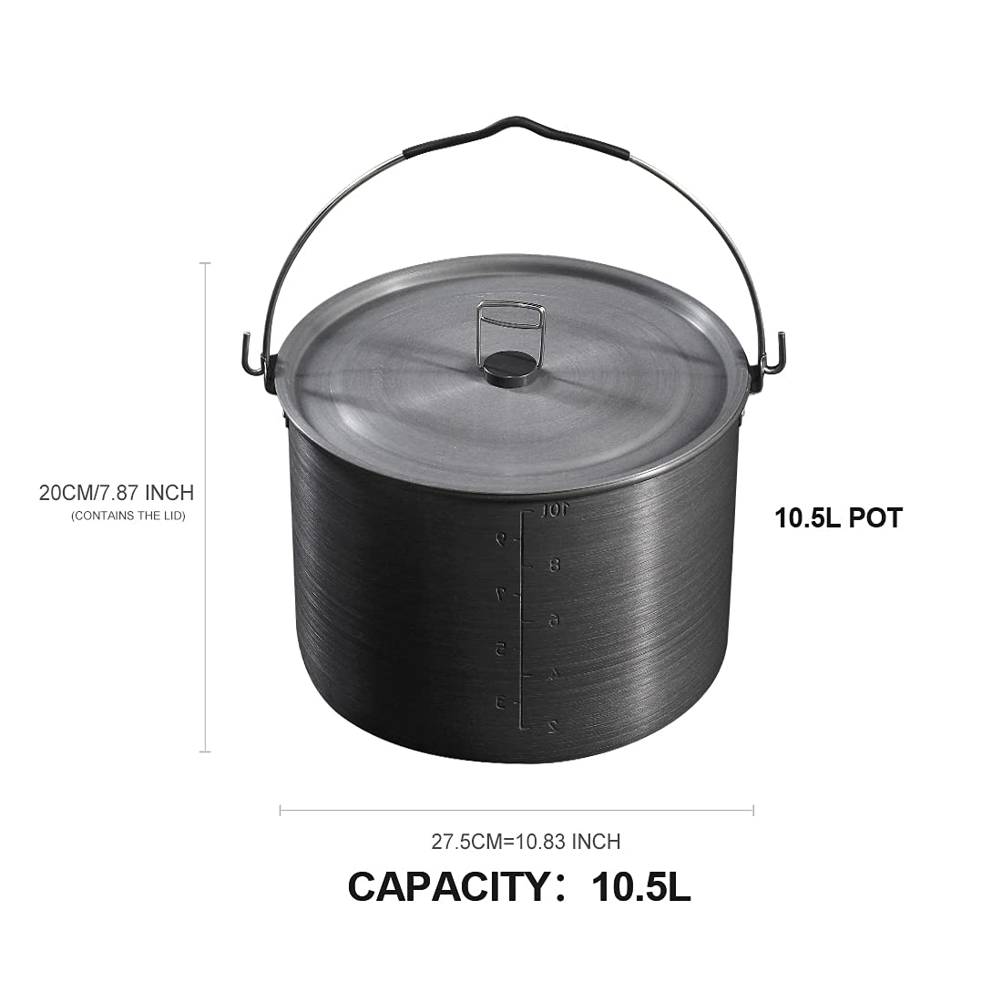 Alocs Camping Pot, Aluminum Camping Cooking Pot with Folding Handle, Portable Backpacking Cookware Camping Hanging Pot for Outdoor Picnic Hiking