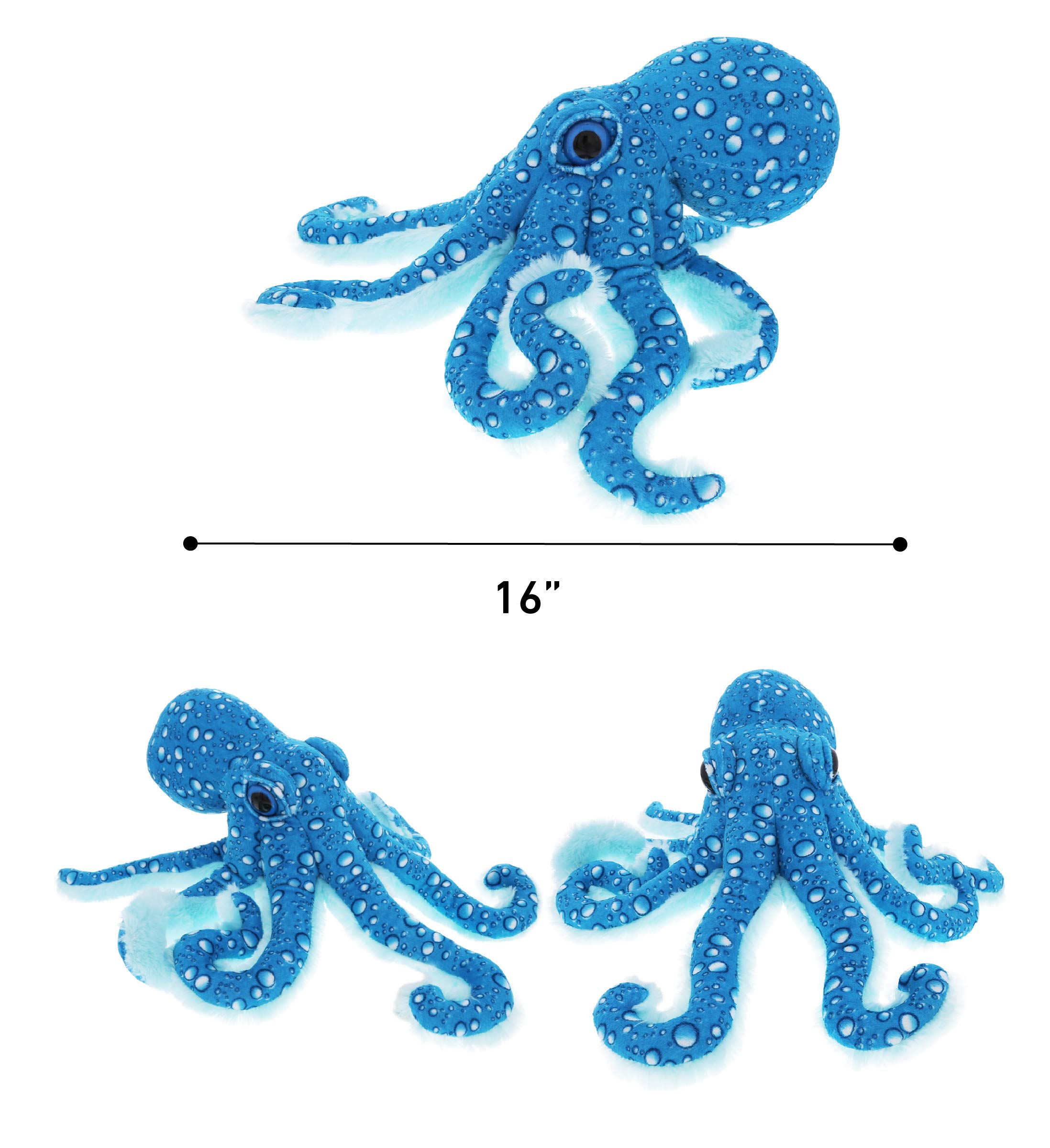 DolliBu Blue Octopus Stuffed Animal - Wild Collection Sea Animal Plush Gift for Kids, Realistic Plush Sea Critters, Cute Stuffed Octopus Sea Creature Toy for Boys and Girls - 16 Inches
