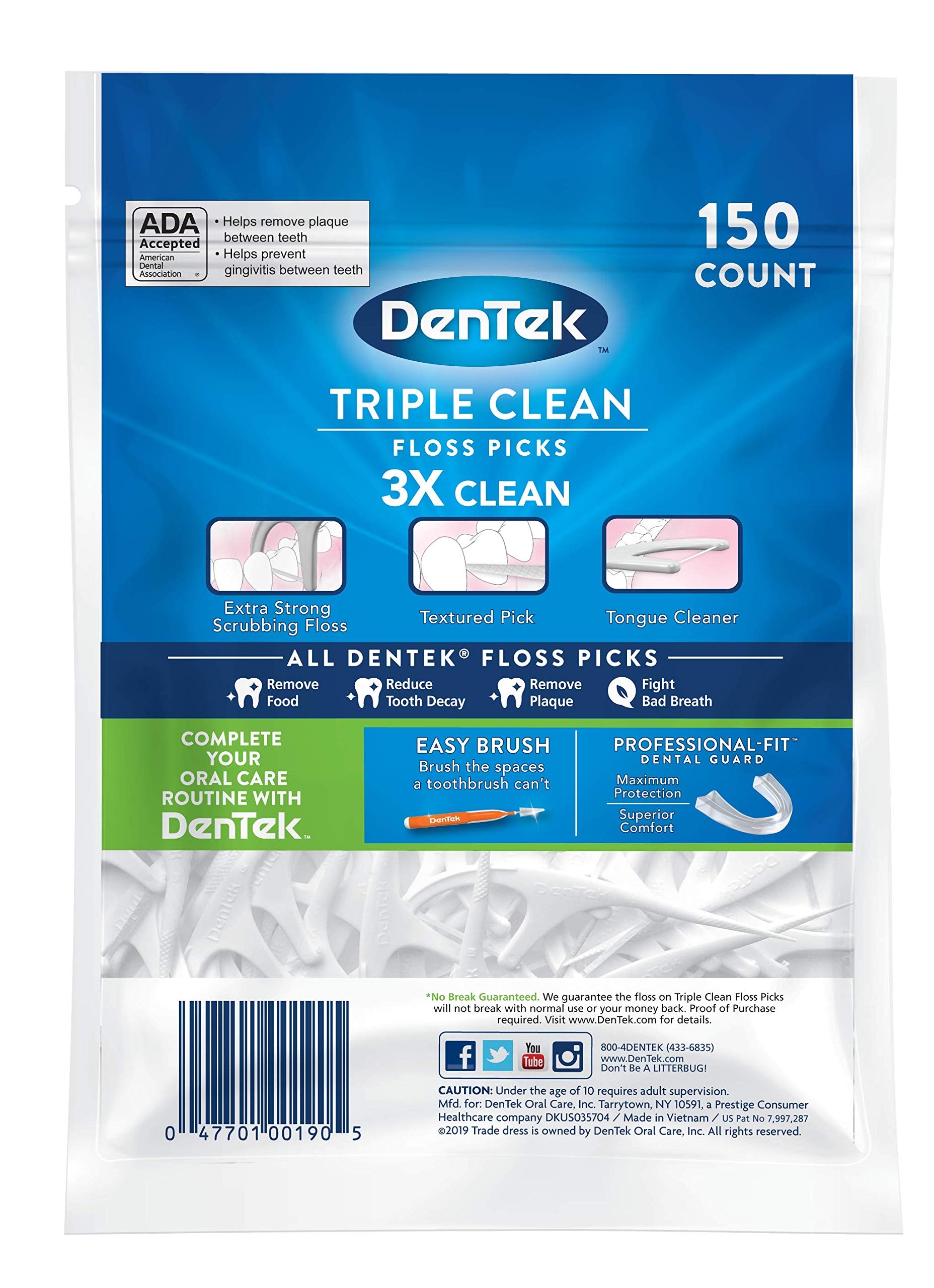 DenTek Triple Clean Floss Picks | No Break Guarantee | 150 Count