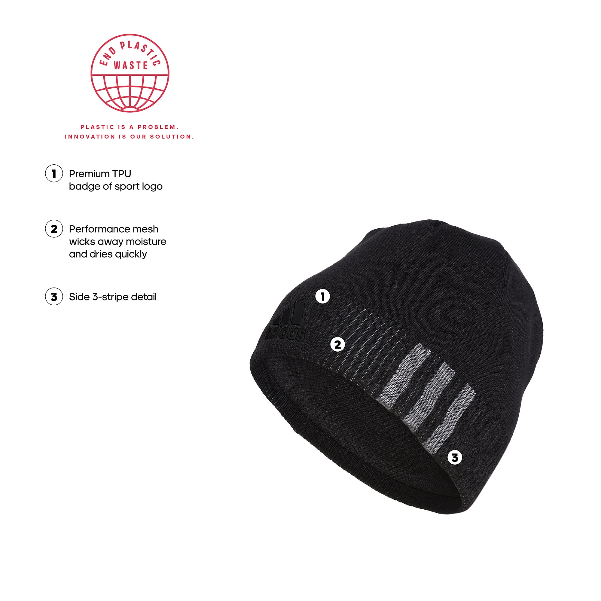 adidas Men's Creator 2 Beanie, White/Black/Black Reflective, One Size
