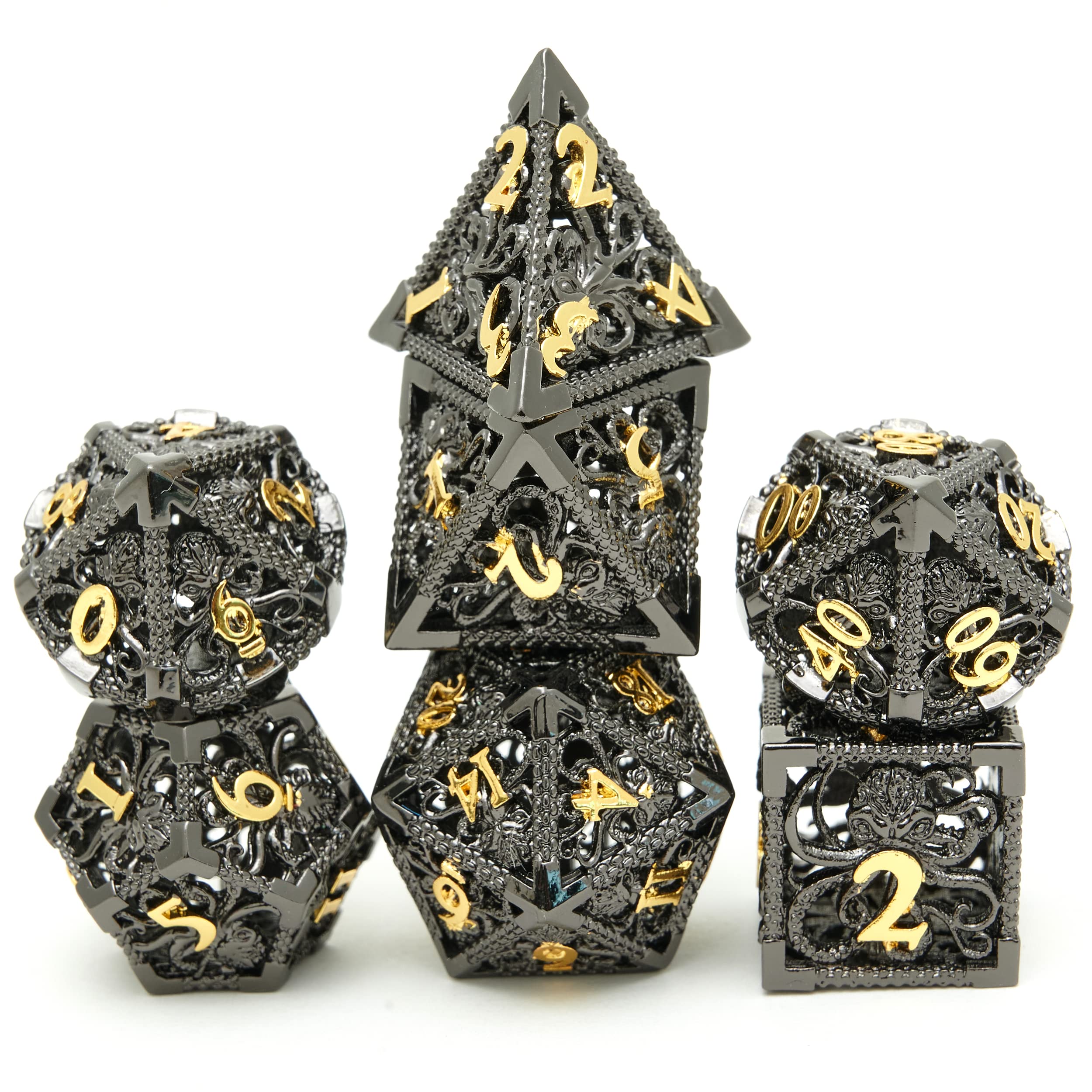 Dungeons and Dragons Dice DND Dice Set D and D dice Set D20 MTG Metal Dice Set Hollow Polyhedral Dice Role Playing Dice with Octopus Motifs for Dungeons and Dragons RPG Table Games