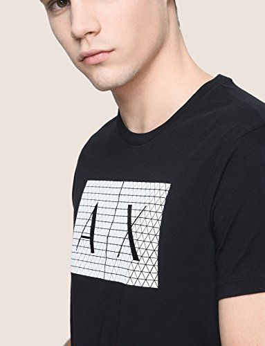 A|X ARMANI EXCHANGE mens Crew Neck Logo Tee T Shirt, Grid Logo Black, X-Large US