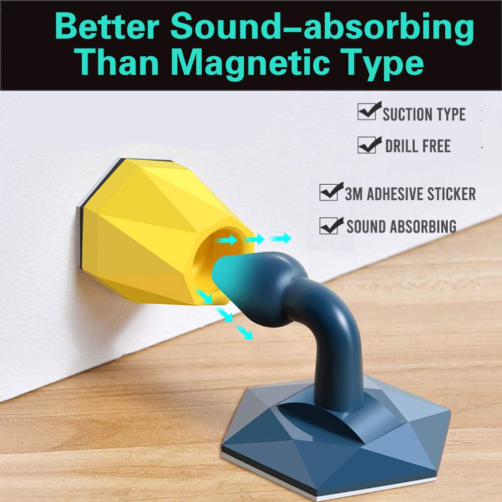 airtrot Silicone Door Stopper 2 Pack Sound Absorption Drill-Free Door Holder with Sticker for Bedroom Bathroom Kitchen Home Office (Blue-Yellow 2 Pack)