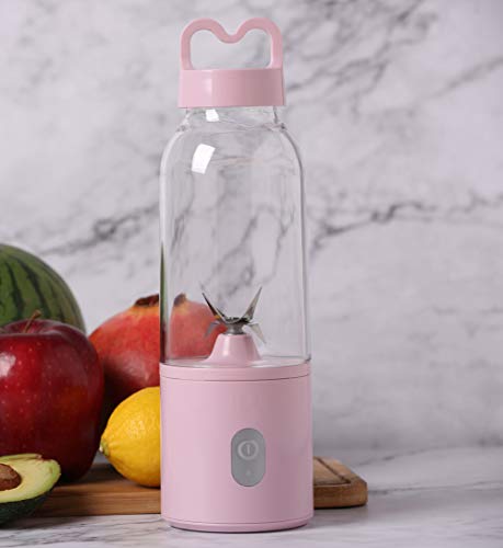 Portable Blender, Personal USB Mini Smoothie Blender, Electric Fruit Juicer Cup with Six Blades, 17oz Detachable Cup and 4000mAh Rechargeable Batteries, Small Travel bottles for shakes and smoothies (pink)