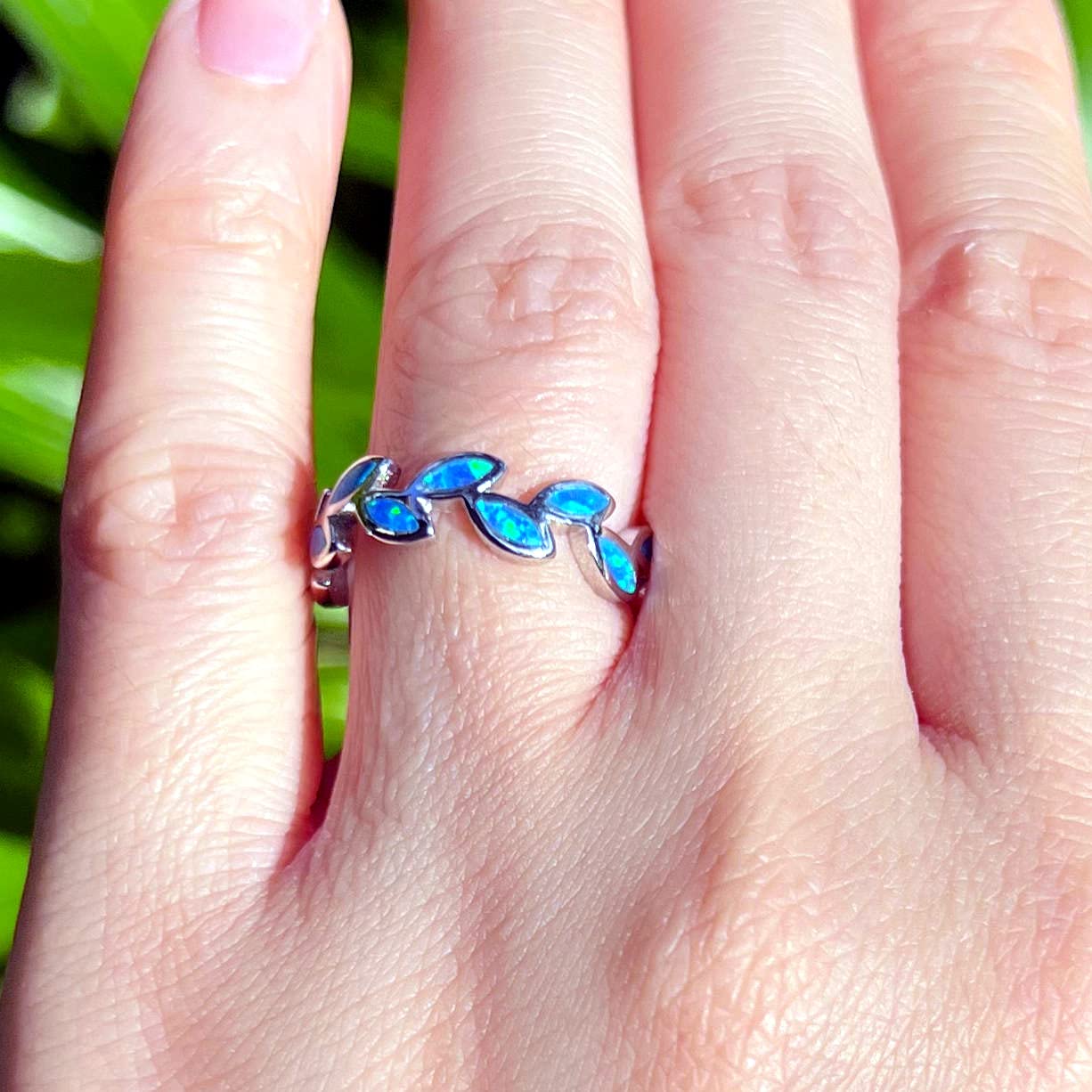 Aloha Jewelry Company Sterling Silver Opal Maile Leaf Stackable Wedding Ring Eternity Band (7)