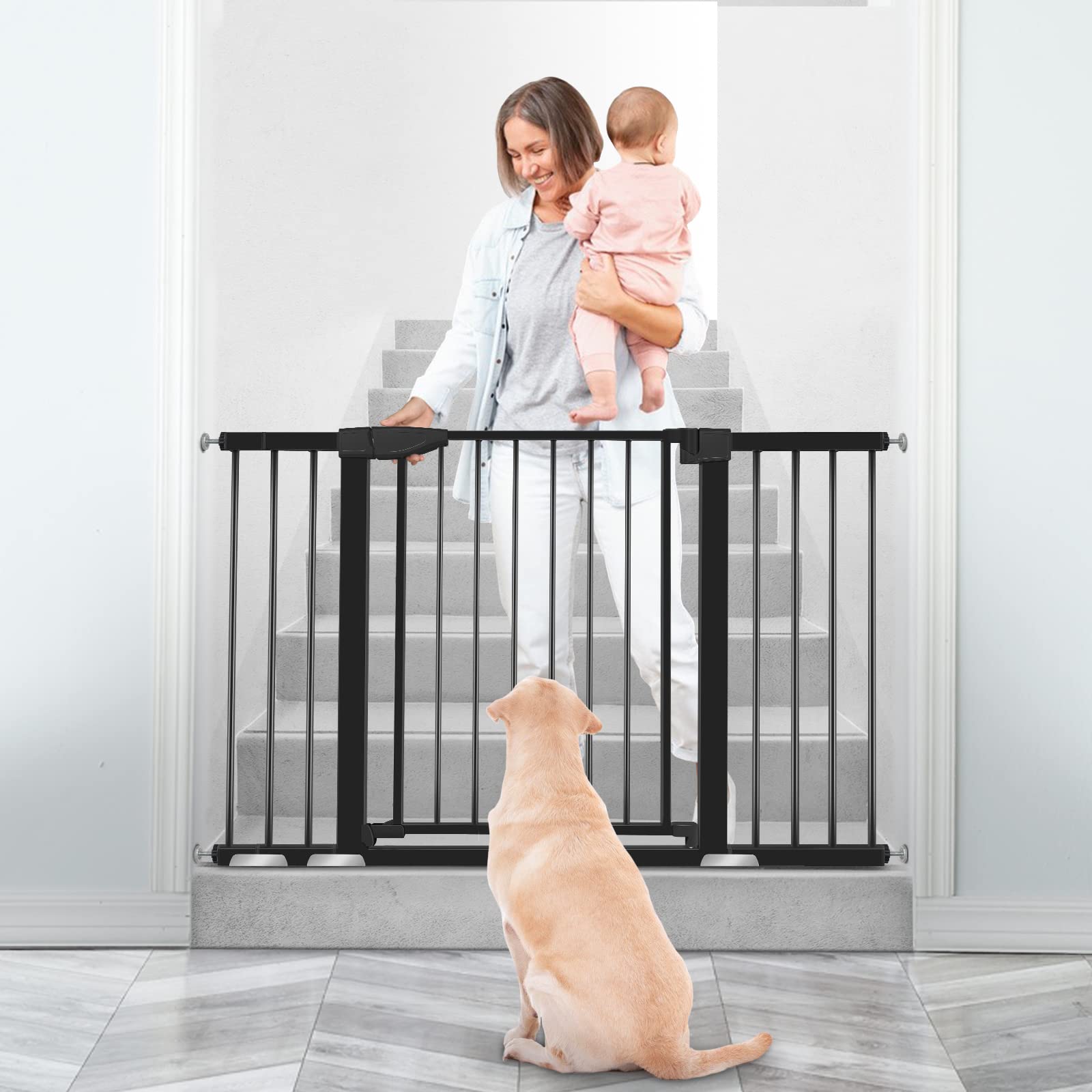 SYCYH Baby Gate for Stairs and Doorways 29.93" to 51.5" Extra Wide Safety Baby Gate with Door, Auto-Close Safety Pet Dog Gates for The House