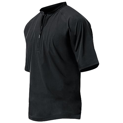 CHAMPRO Men's Standard Baseball/Softball Water-Repellant Batting Cage Jacket with Quarter-Zip Front and Adjustable Bottom, Black, X-Large