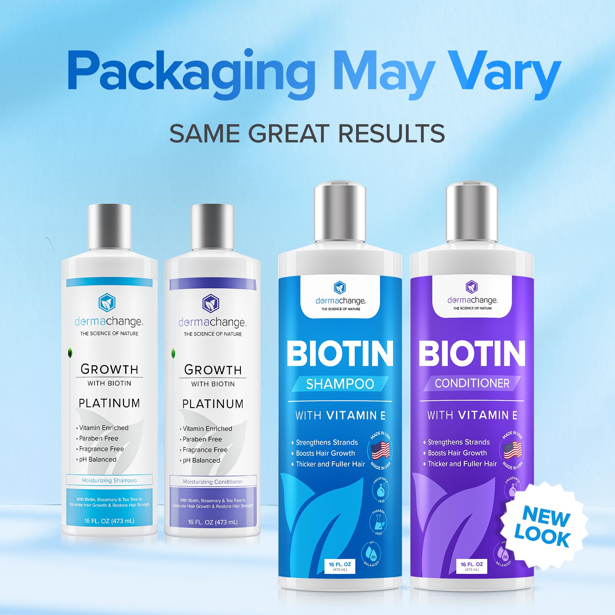 DermaChange Biotin Shampoo and Conditioner Set - Hair Growth Shampoo and Conditioner for Men & Women - Shampoo Conditioner for Dry, Damage & thinning hair with Tea Tree, Manuka Honey & Rosemary 16oz