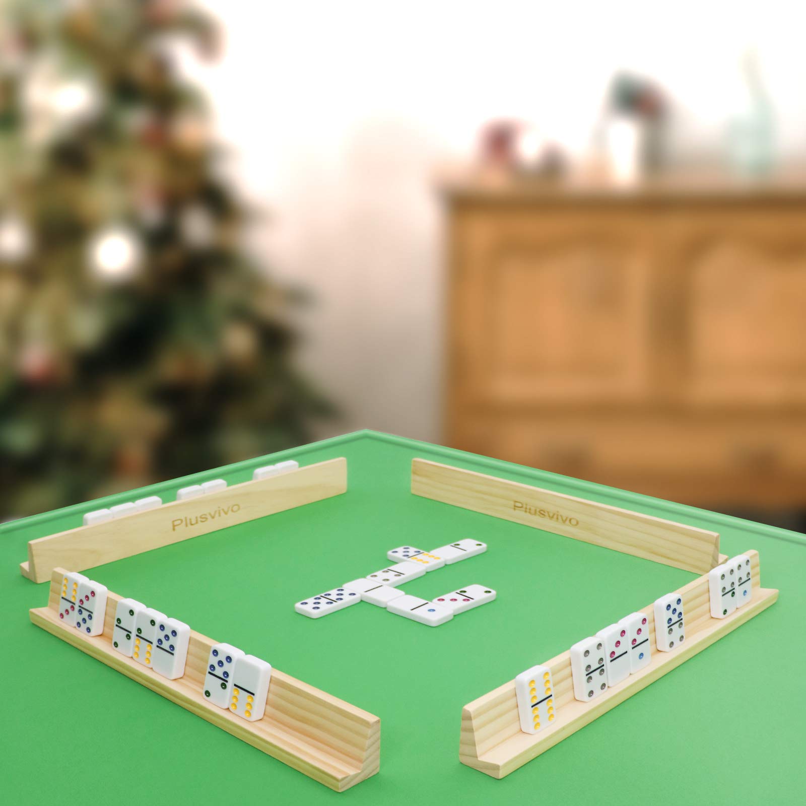 Domino Racks Set of 8, Mexican Train Dominoes Trays, Wooden Domino Holders for Mexican Train, Chickenfoot Combo, Mahjong and Other Dominoes Games13.97 x 2 x 1.18 Inches - Dominoes NOT Included