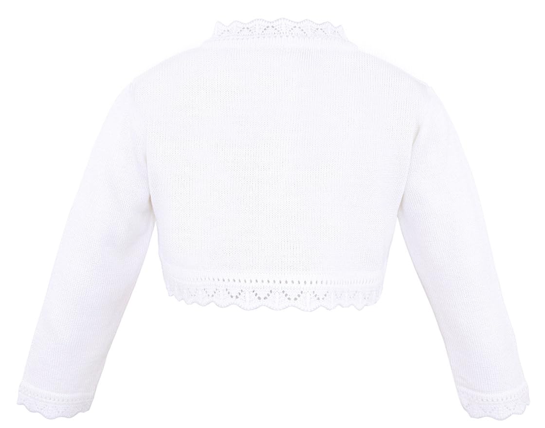 Lilax Baby Girls' Knit Long Sleeve Button Closure Bolero Cardigan Shrug 12-18 Months White
