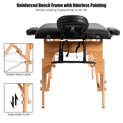 84" L Portable Massage Table Adjustable Spa Bed Tattoo w/Carry Case Black