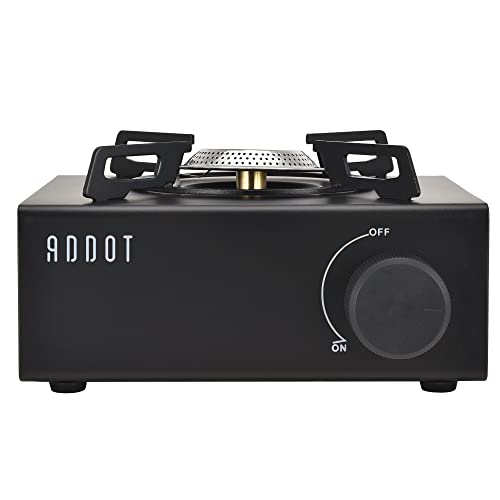 ADDOT Portable Butane Stove - Compact Single Gas Burner for Camping, Backpacking, and Travel - Piezo Electric Ignition - Includes Carrying Case (Black)