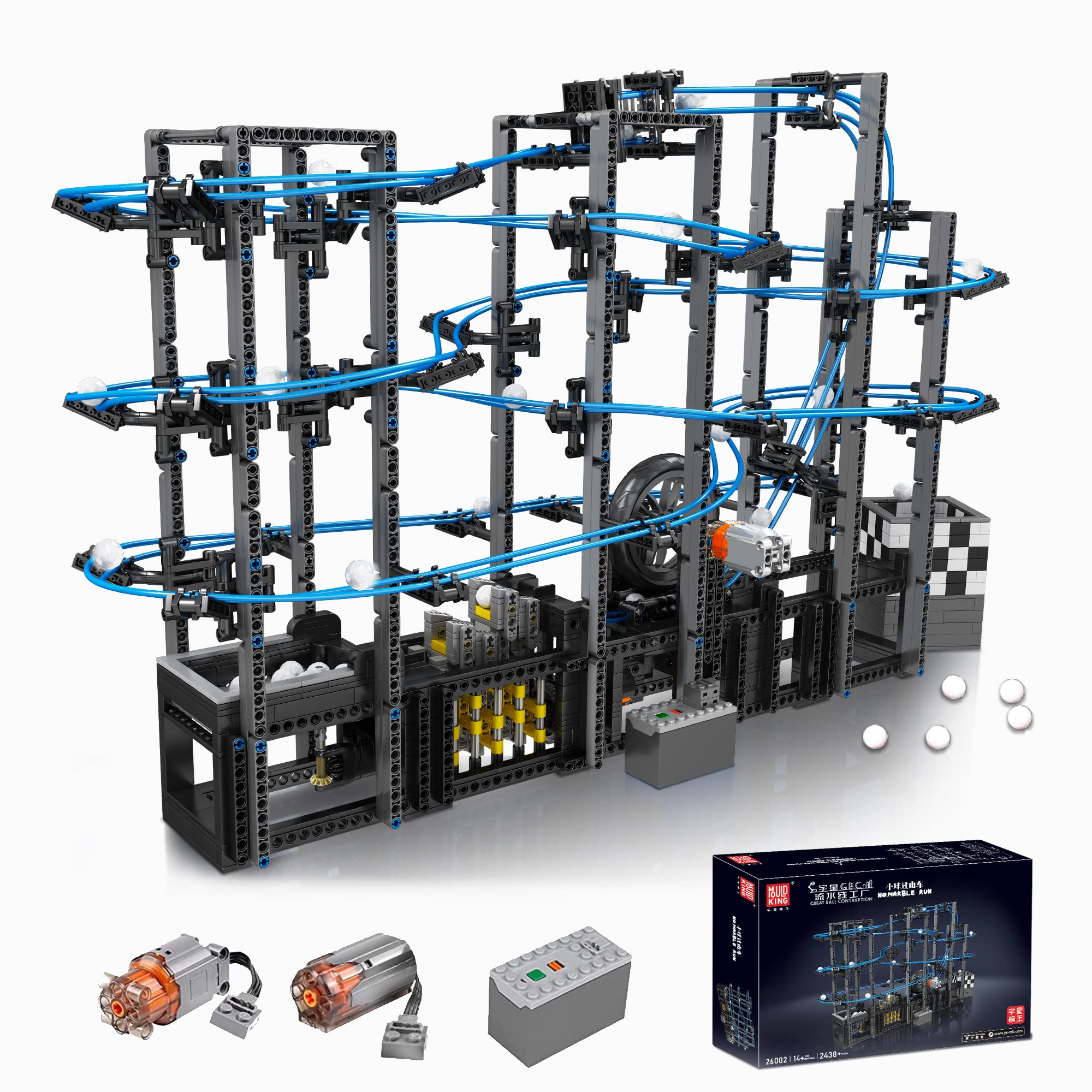 Addshiny Moc Roller Coaster Assembly Line Building Set,Great Marble Run Track Ball Kit with Hyper Speed Motor, Educational Pieces Contraptions Race Game for Kids (Roller Coaster)(2438 Pieces)
