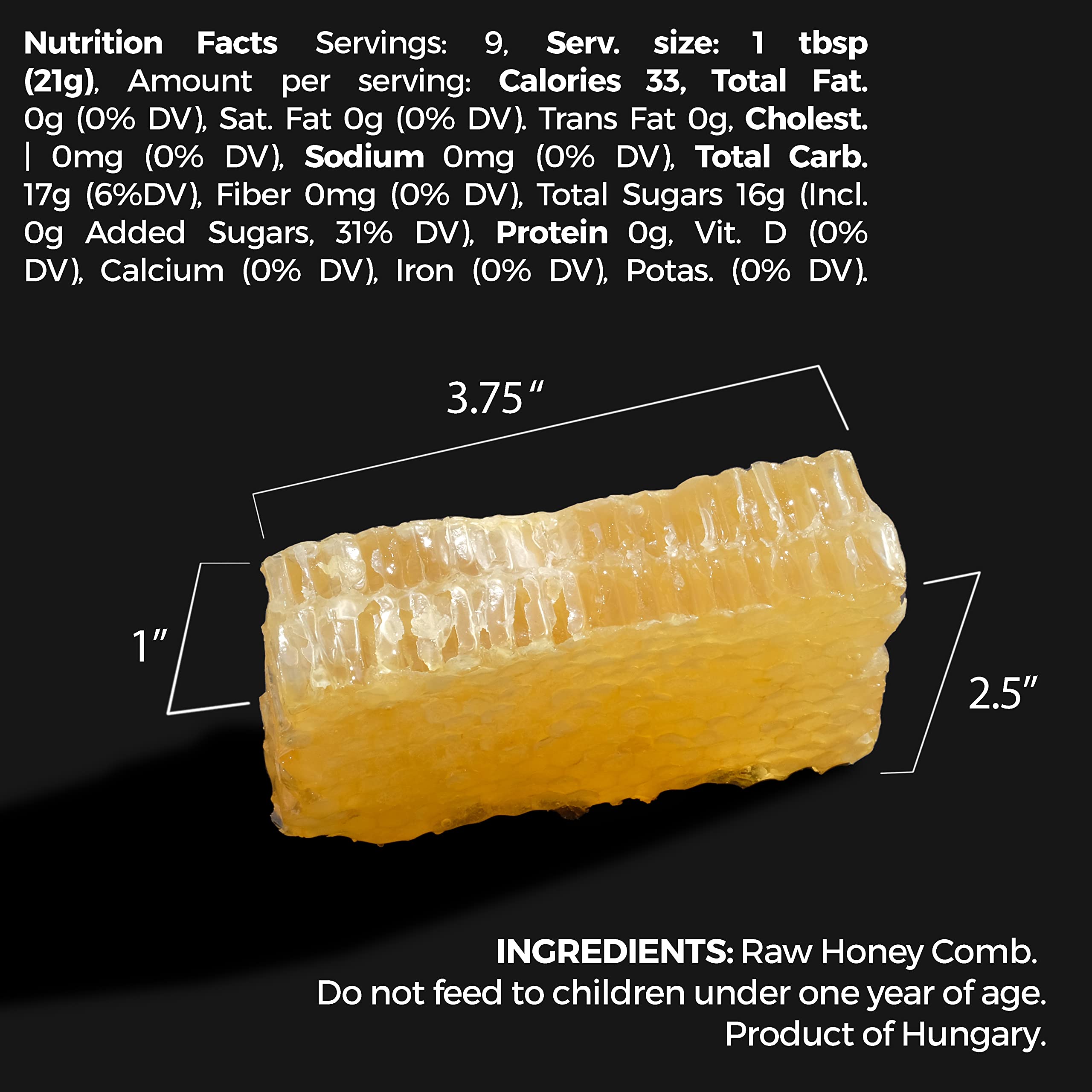 7oz Acacia Honeycomb, 100% Edible Raw Honeycomb in Double Sealed Packaging, Gluten Free Paleo Gourmet Gift