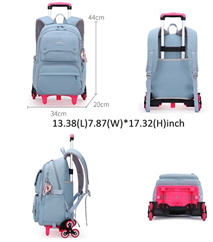 Rolling Backpack for Boys and Girls with Wheels Solid Color Kids Wheeled Bookbag Trolley School Bag for Women