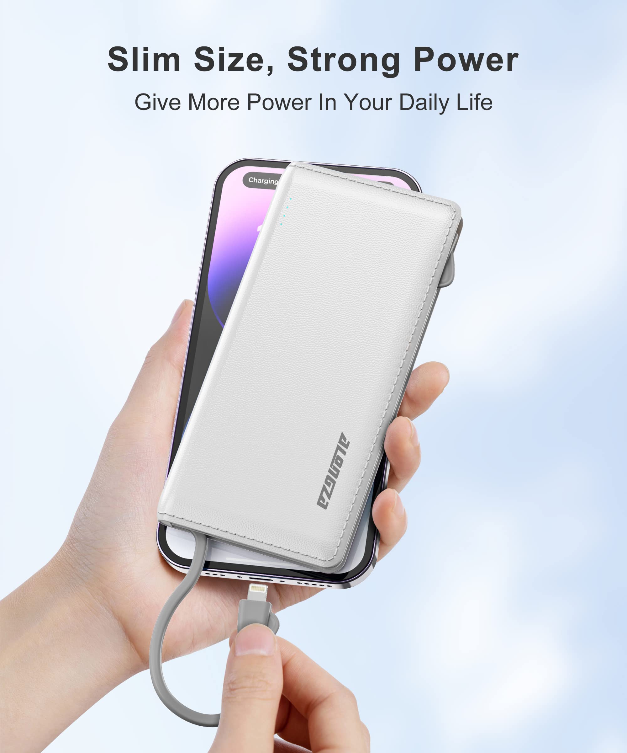 Alongza 3 Packs Portable Phone Charger with Built in Cable 4500mAh(2 Pack),10000mAh SLIN Power Bank Attached Cords, Battery Pack Fast Charging for iPhones and Androids
