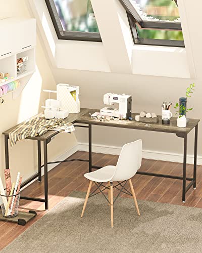 Teraves Modern L-Shaped Desk 66'' Corner Computer Desk Home Office Study Workstation Wood & Steel PC Laptop Gaming Table (Large, Black Oak)