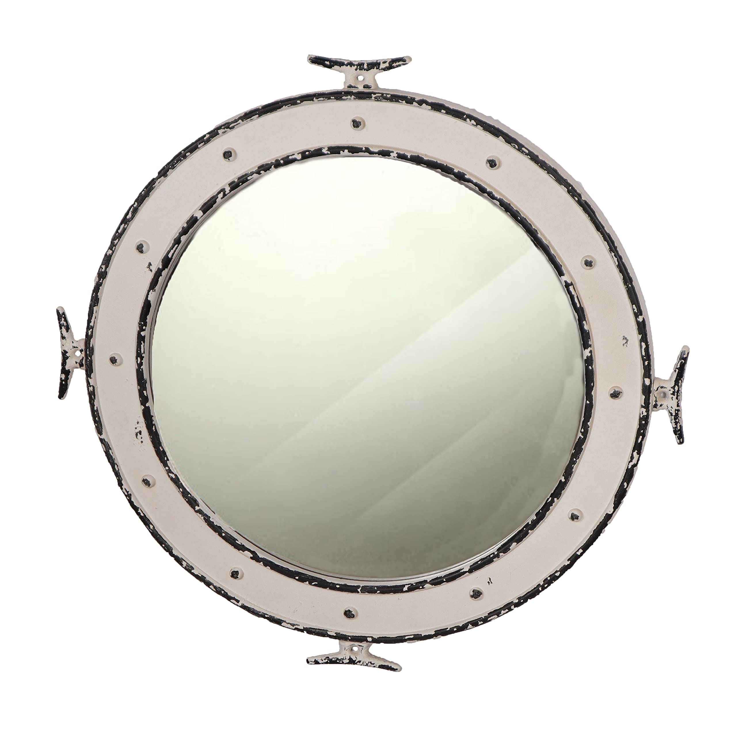 DRH - Distressed Wooden Porthole Mirror with Cleat Nautical Decoration - Home Décor Porthole Mirror - Antique Rustic Porthole - Size - 28" Dia