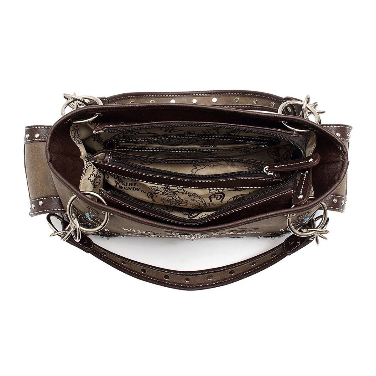 Colorful Dragonfly Western Spring Concealed Carry Purse Country Handbag Women Shoulder Bag Wallet Set (Brown)