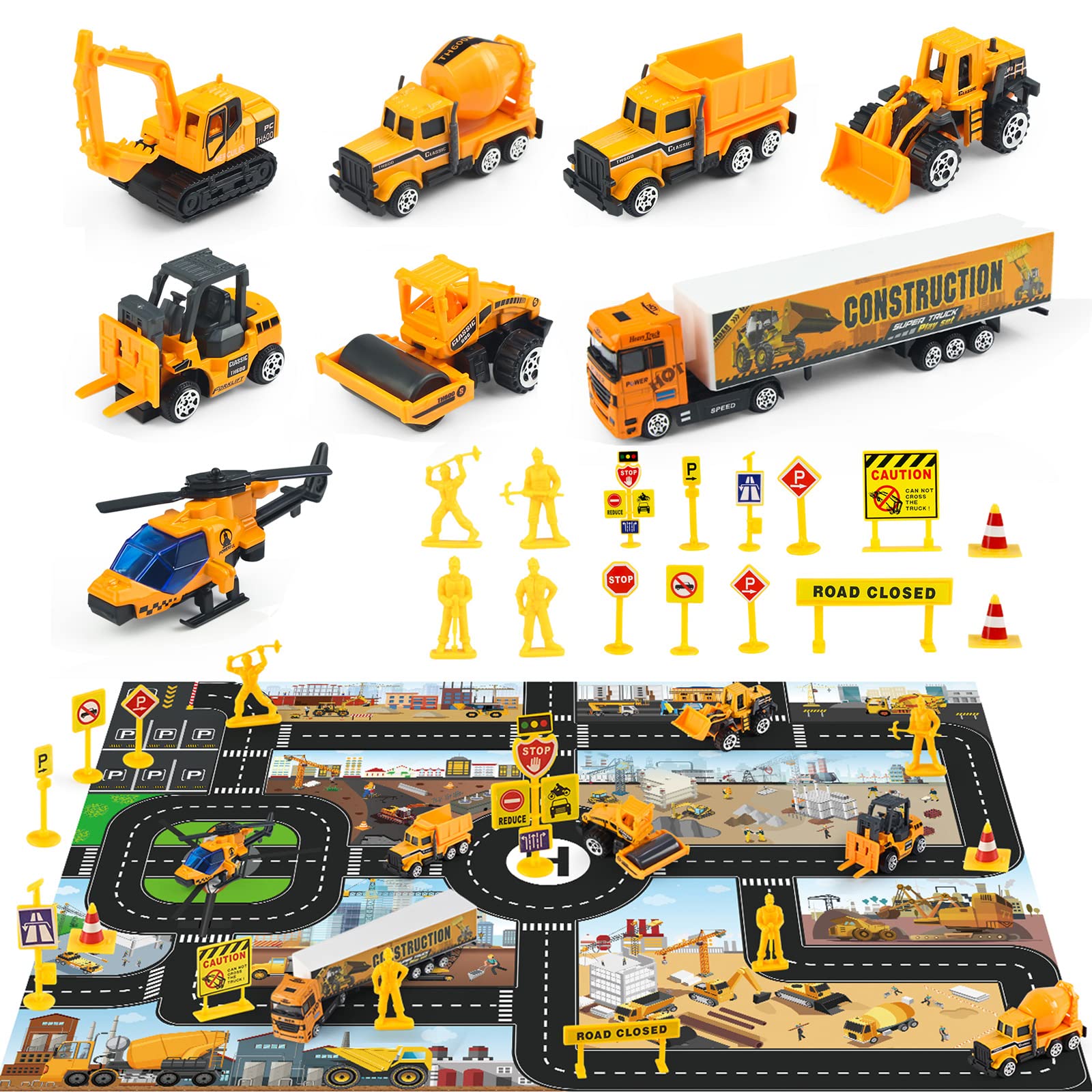 Coolplay Construction Vehicle Toy Set, Little Die Cast Car Toy Forklift, Bulldozer, Excavator, Mixer, Dump Truck Toy for Kids 3 4 5 6 Years Old