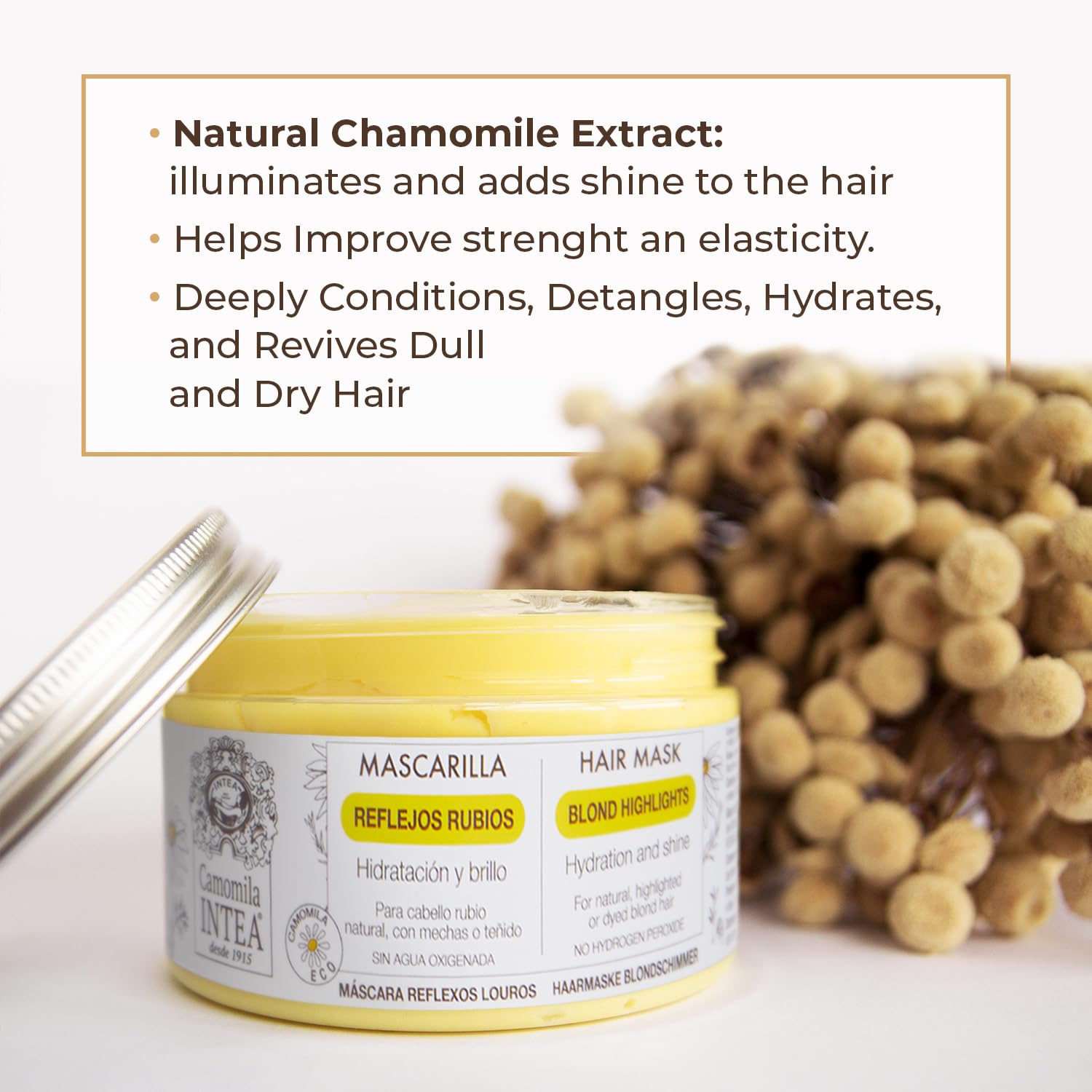 Intea Hair Mask for Blonde, Dyed or Rinsed Hair - 8.3 oz - Restores Damaged Highlights - Paraben and Ammonia Free - With Chamomile Extract