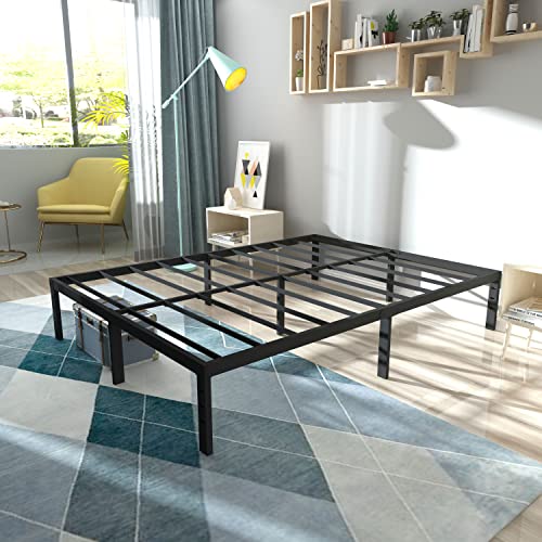 Rooflare King Bed Frame 14 Inch High 9 Legs Max 3500lbs Heavy Duty Sturdy Metal Steel King Size Platform No Box Spring Needed Black Easy to Assemble-Black