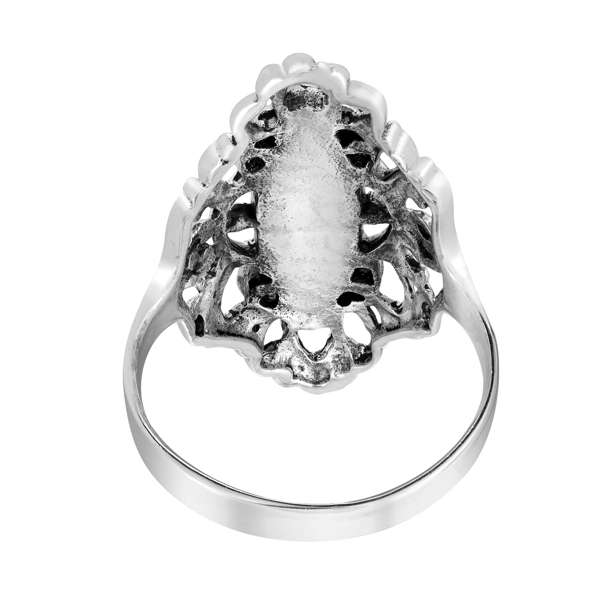 AeraVida Cute Heart Filigree Oval Mother of Pearl .925 Sterling Silver Ring