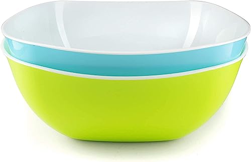 Maxi Nature Salad Bowl Set of 2 - Microwave, Dishwasher & Freezer Safe - Unbreakable & Lightweight Plastic Serving Bowls - Use for Ramen, Noodles, Soup, Pasta & More - Large Size