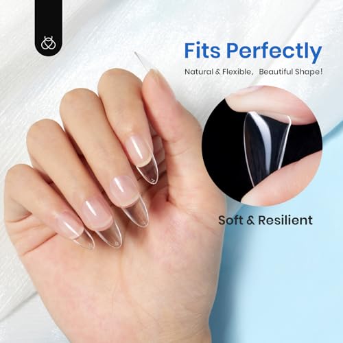 Beetles Gel Nail Kit Soft 500Pcs Medium Almond Pre Shaped Clear Full Cover False Nails for Gel Art Polish Soak Off Lamp Easy Nail Extensions Acrylic Fake Nails False Press on Nail Tips