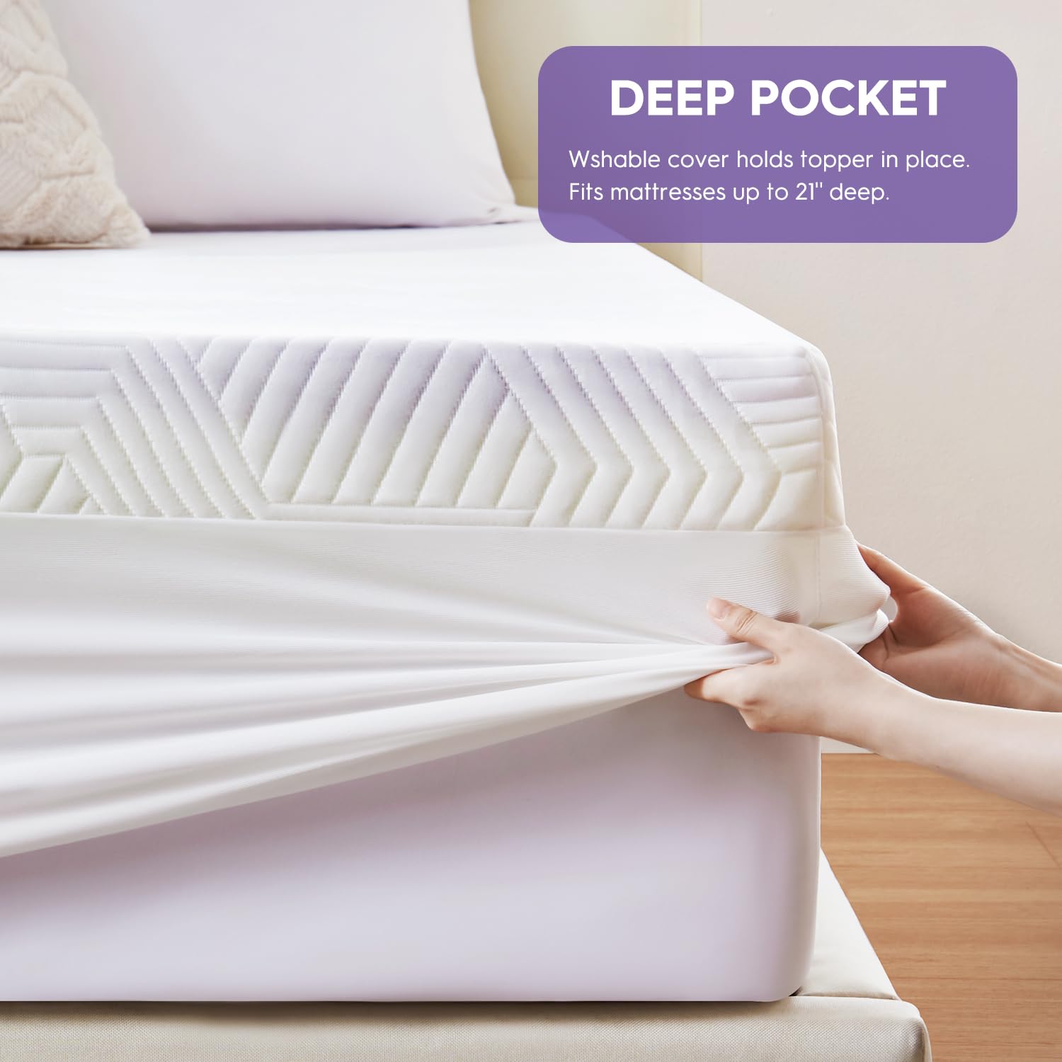 SWINHOM 3 Inch Queen Memory Foam Mattress Topper, Ventilated Foam Topper with Cooling Cover, Mattress Pad with 18'' Deep Pocket, Grey