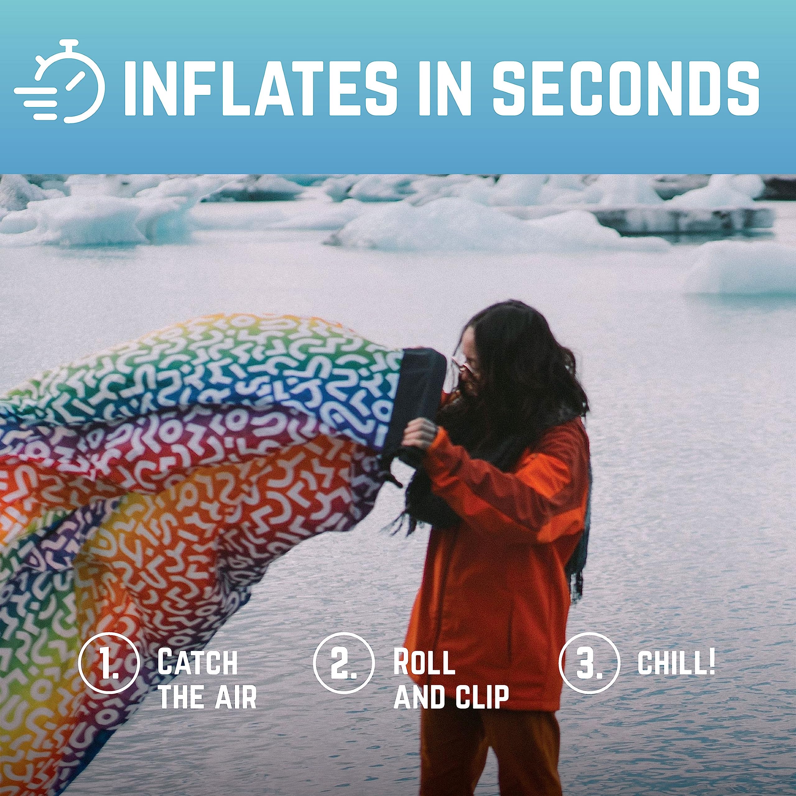 Chillbo Shwaggins Inflatable Couch โ Cool Inflatable Chair Easy Setup Perfect for Hiking Gear, Beach Chair and Music Festivals.(Rainbow Swizzle)