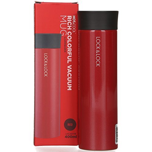 LOCK & LOCK Colorful Stainless Steel Vacuum Insulated Thermal Travel Mug 13.5oz Red, 13.5 oz