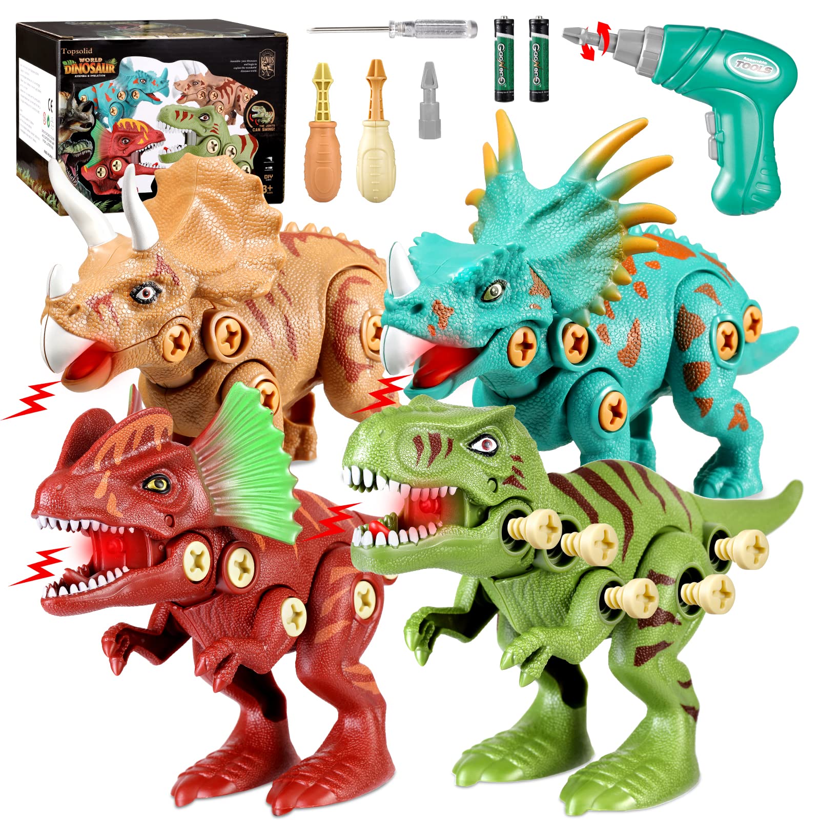 Dinosaur Toys for Kids 3-5, Stem Dinosaur Toys, Take Apart Dinosaur Toys for Boys w/Light Sound, Dino Construction Building Educational Learning Sets with Electric Drill, Birthday Easter Xmas Gifts