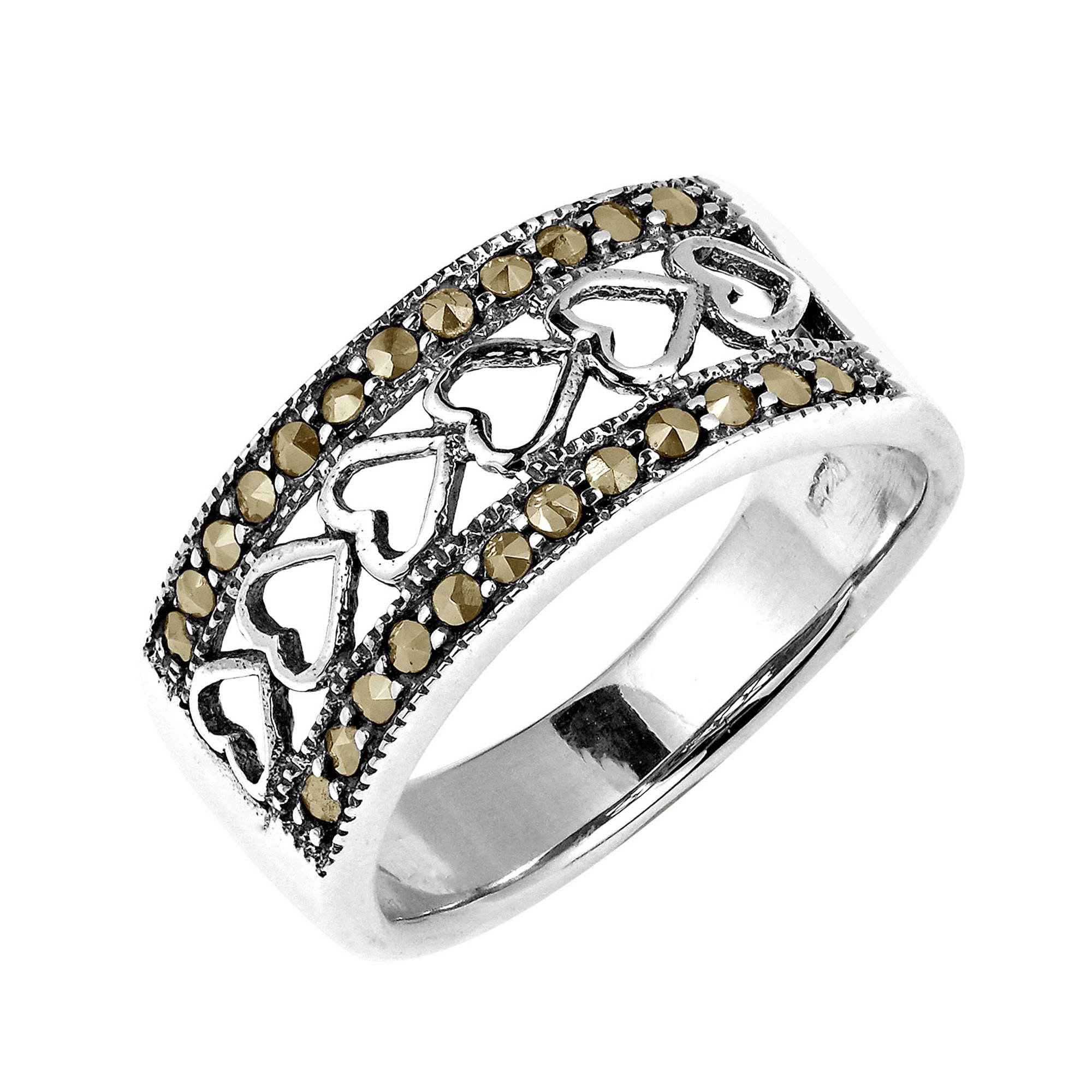 AeraVida Enchanting Interconnected Hearts Marcasite Style Pyrite .925 Sterling Silver Ring (7)