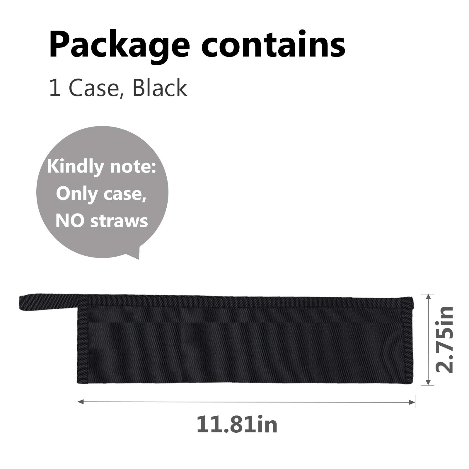 Aosbos Reusable Straws Pouch Carrying Case for Metal Straws Paper Straw Plastic Straws Disposable Straws Silicone Straws Tumbler Straws Case Stainless Steel Straw Bags Chopstick Container, Black