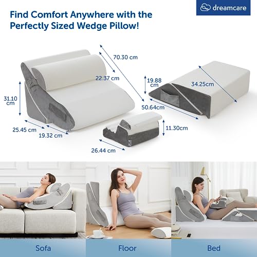 6pc Orthopedic Bed Wedge Pillow Set, Wedge Pillows Post Surgery, Foam Pillows for Back, Neck and Leg Pain Relief, Adjustable Wedge Pillow for Sleeping-Acid Reflux, Anti Snoring, Heartburn & GERD