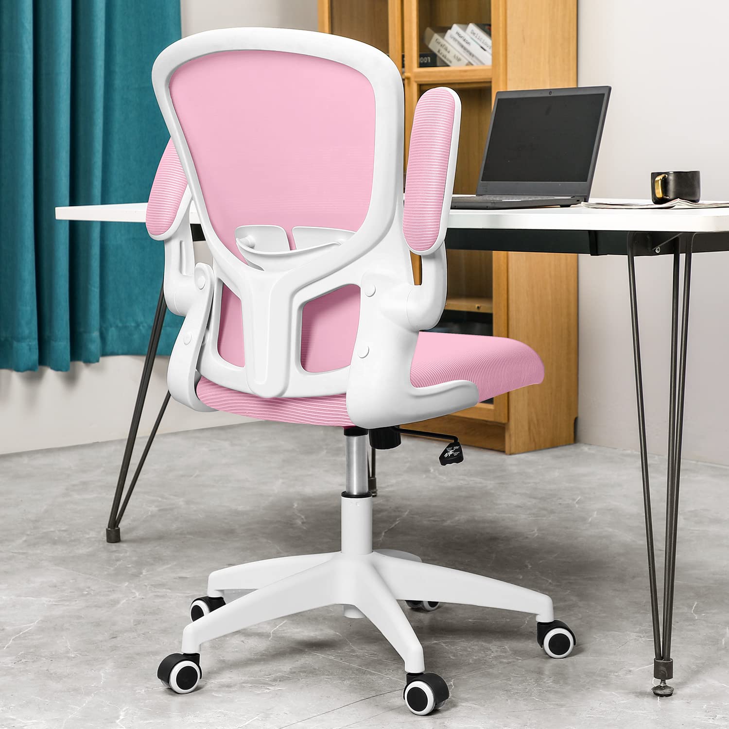 FelixKing Office Desk Chairs, Ergonomic PC Desk Chair with Wheels, Adjustable Lumbar Support and Height, Swivel Computer Chair with Flip-up Armrests, Ergo Mesh Backrest for Working (Pink)