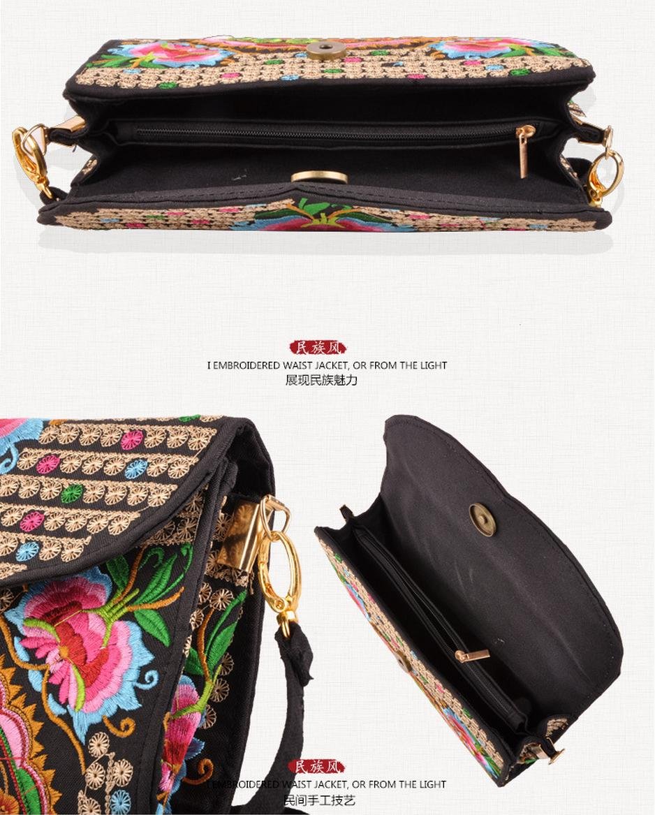 Chinese Embroidered Casual Canvas Women’s Wallets Zipper Closure Purse Wristlet