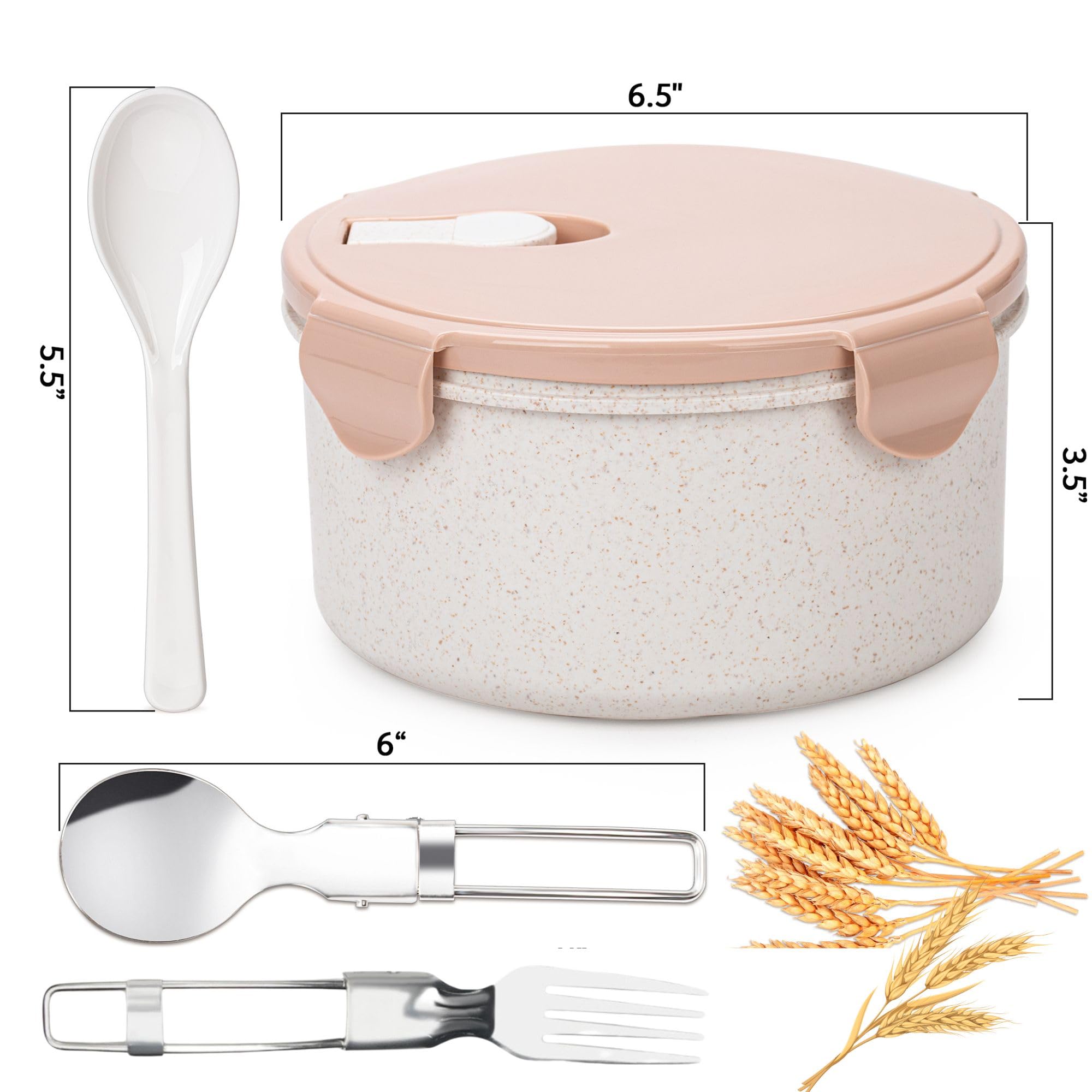 AI LOVE PEACE Microwave Instant Ramen Lunch Bowl Wheat Straw with Steam Release Vent Airtight Clip Lock Container,Microwave Safe ramen bowl with chopsticks for Working Adults, and Families