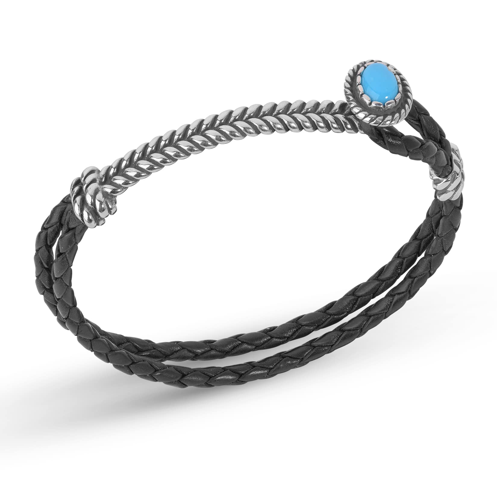 American West Sterling Silver Women's Leather Bracelet Blue Turquoise Gemstone Size Small