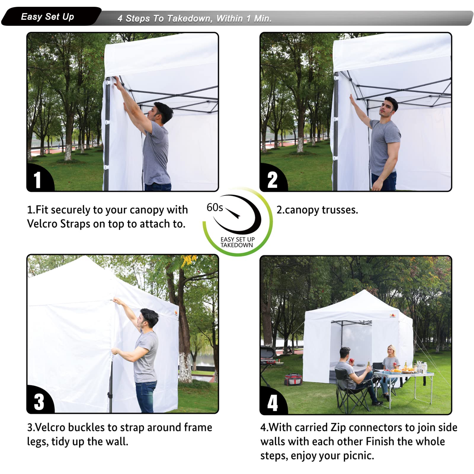 ABCCANOPY Canopy Rolling Door 8X8 FT with Zipper, 1 Pack Door Only, NOT Including Frame and Top, White