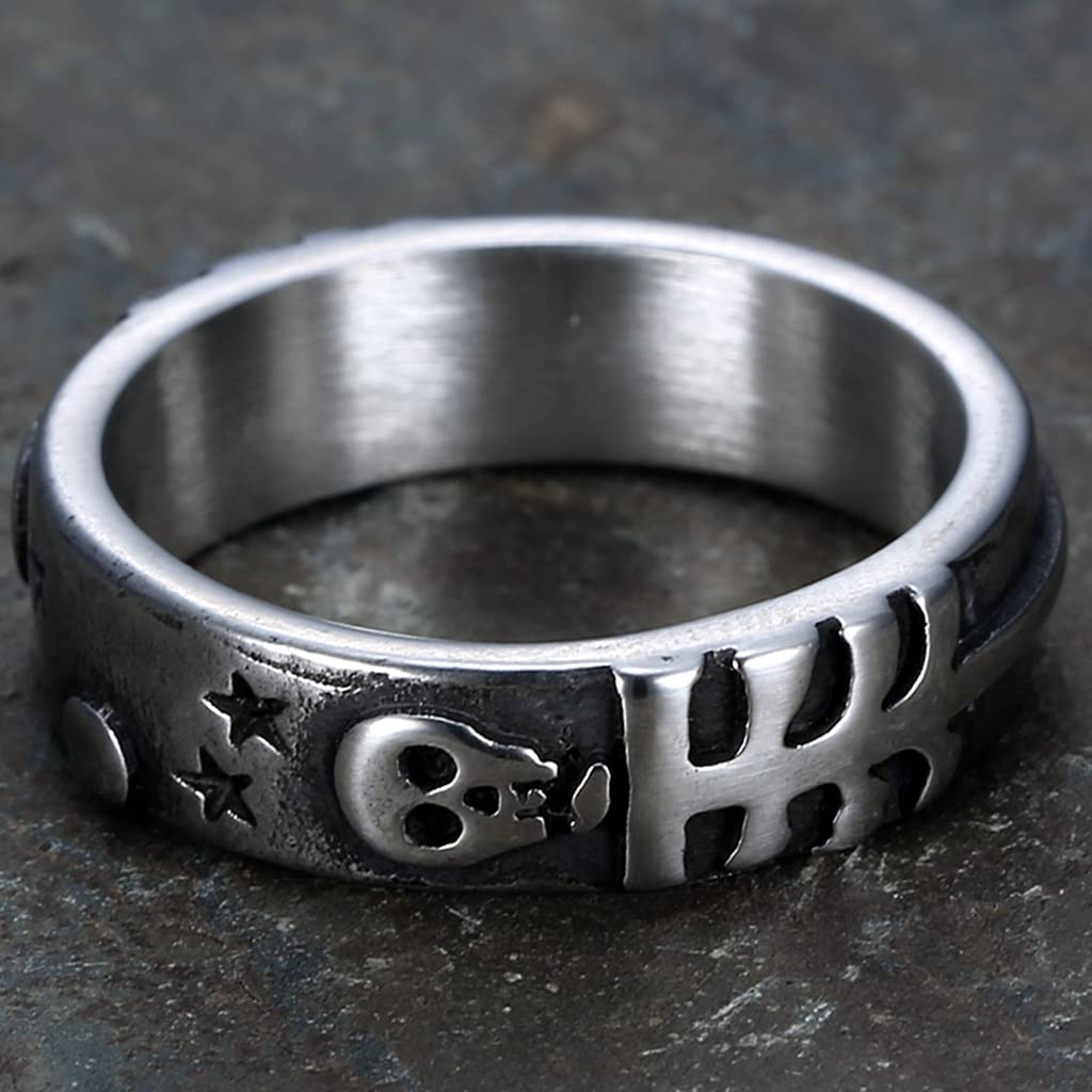 7mm Stainless Steel Retro Vintage Skull Skeleton Biker Halloween Band Statement Cocktail Party Ring (Silver, 12)