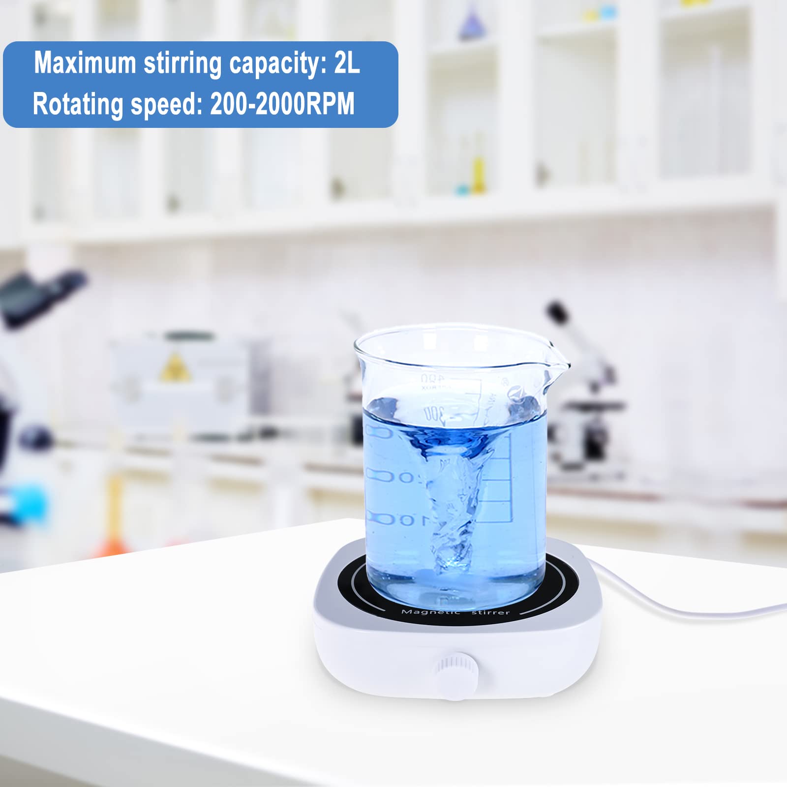 Toolly Mini Stir Plate Magnetic Lab Stirrer with 3 Stir Bars, Magnetic Mixer 2000ml Adjustbable Speed 200-2000 RPM for Classroom, Work or Home Experiments & Projects (No Heating)