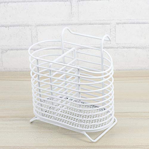 YARNOW Utensil Drying Rack Metal Hanging 2 Compartments Drainer Basket Flatware Storage Drainer Kitchen Organizer White