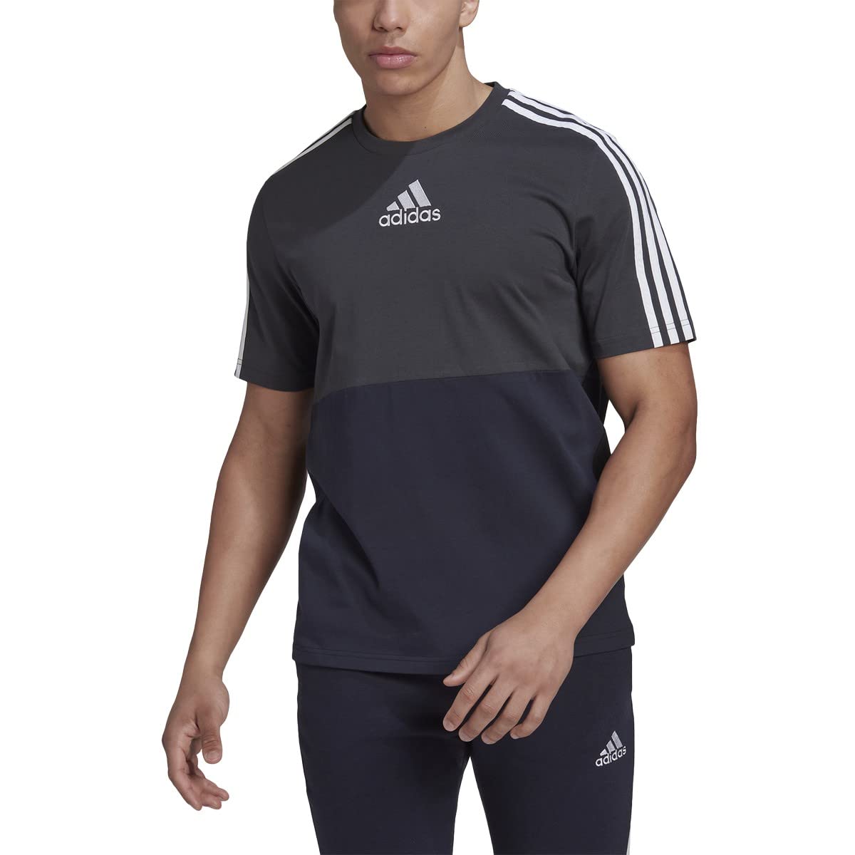 adidas Men's Essentials Colorblock Tee, Ink/Scarlet/White, Large