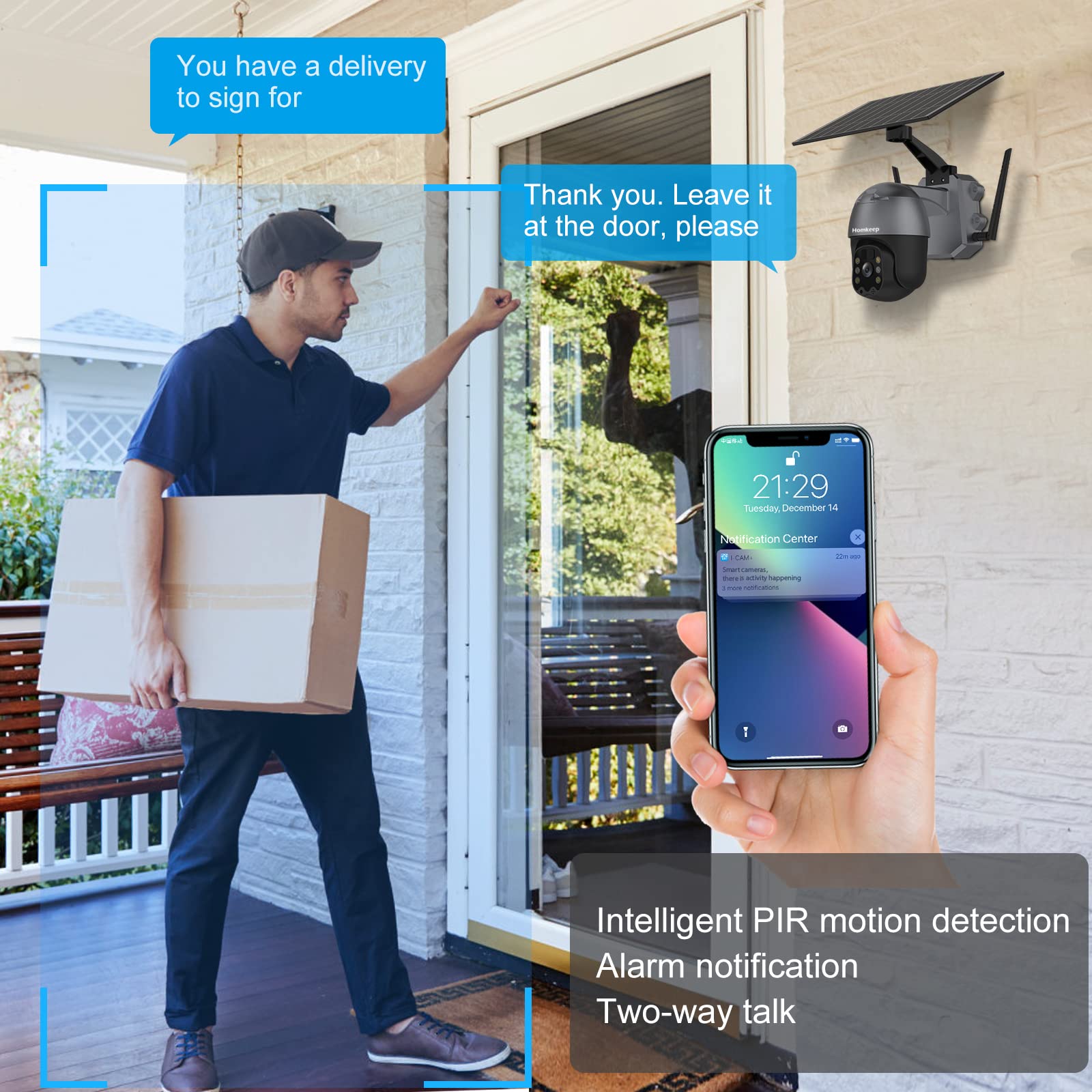 Security Camera Wireless Outdoor/Home, Solar 360° PTZ Surveillance System with 24000mAh Battery, Color Night Vision, WiFi, PIR Motion Detection, APP Alert Push, Spotlight and Siren, Two-Way Talk, IP66