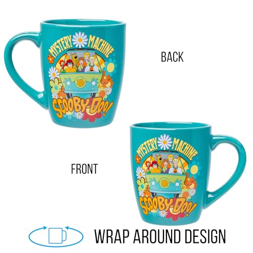 Silver Buffalo Scooby Doo Group Mystery Machine Flowers Jumbo Curved Ceramic Mug, 25 Ounces