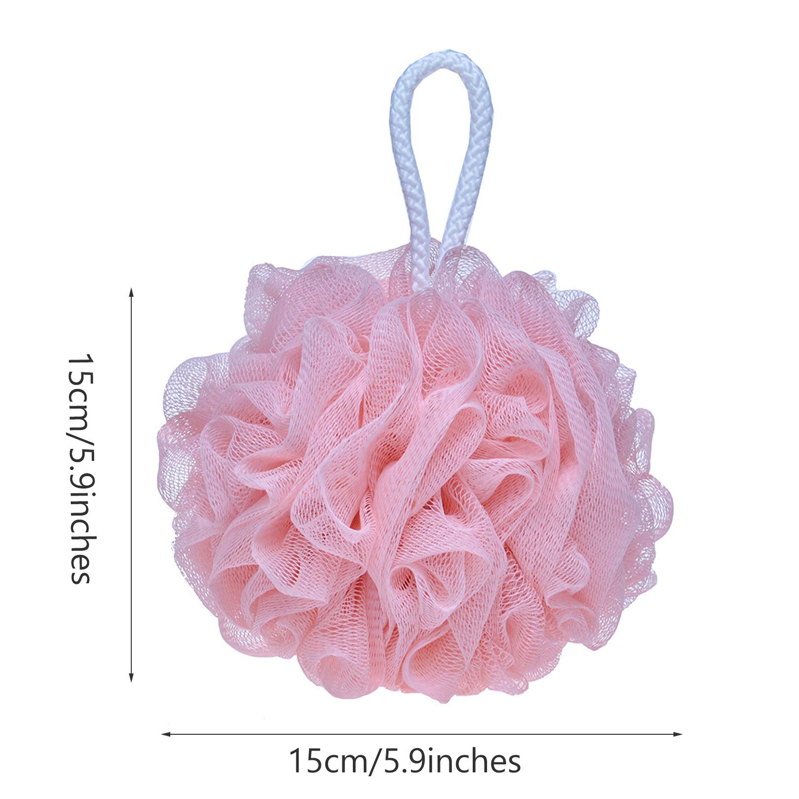 LISSOMPLUME Mesh Pouf Bath Sponge Exfoliating Shower Ball Pom Cleaning Accessory Pink Color