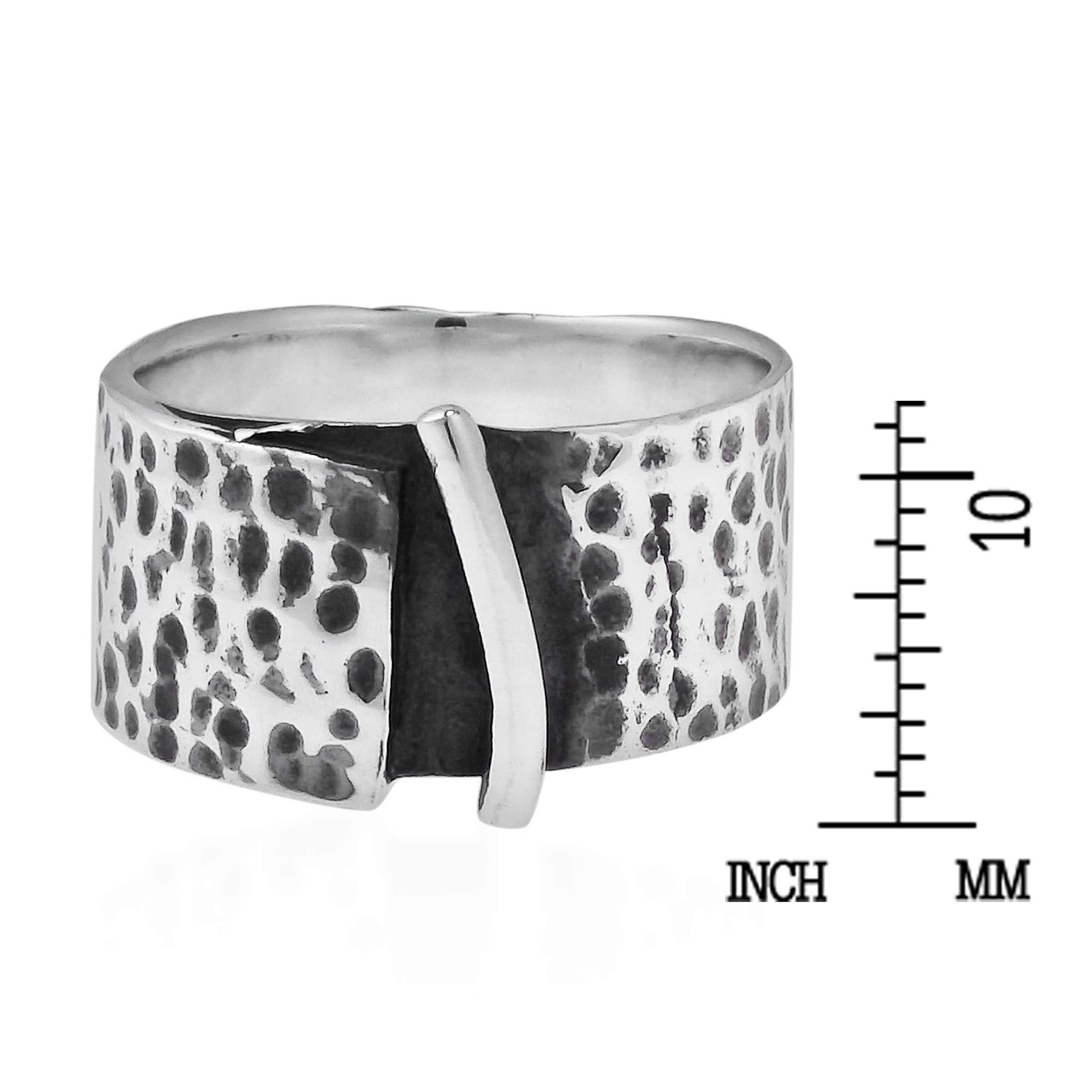 AeraVida Modern Rugged Hammered 10mm Wide Band .925 Sterling Silver Ring (10)